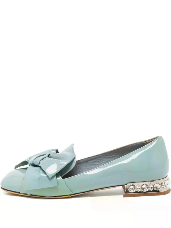 Miu Miu Patent Leather Embellished Bow Detail Pumps - Blue