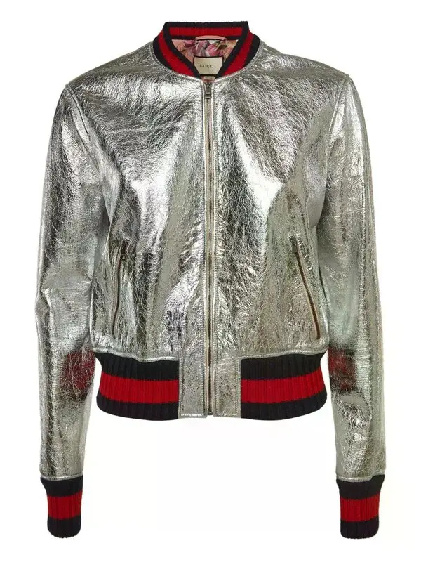 Gucci Metallic-effect Calf Leather Bomber Jacket