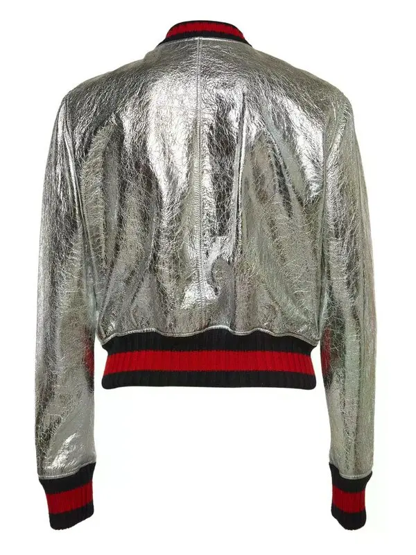 Gucci Metallic-effect Calf Leather Bomber Jacket