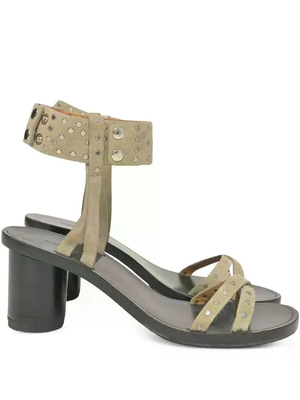 ISABEL MARANT VINTAGE Joakee Studded Ankle Strap Block Heel Sandals