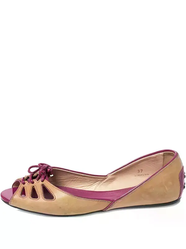 TOD'S Brown And Pink Leather Peep Toe Ballet Flats - Neutrals