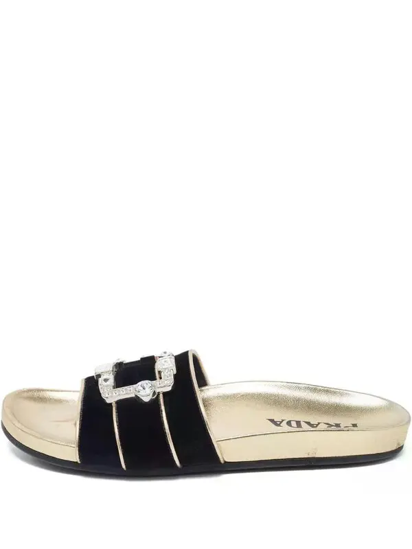Prada Embellished Velvet Slides - Black