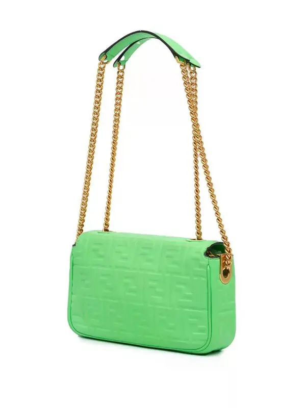 Fendi Zucca Embossed Chain Midi Baguette Shoulder Bag - Green