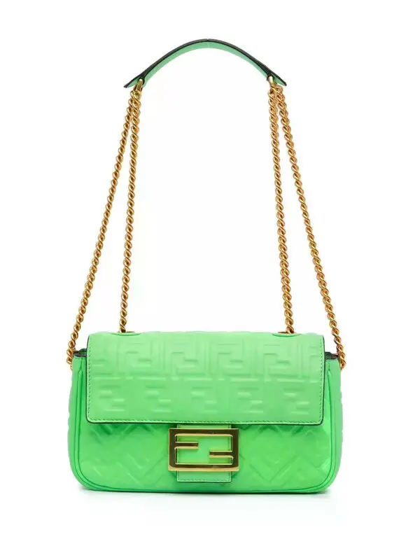 Fendi Zucca Embossed Chain Midi Baguette Shoulder Bag
