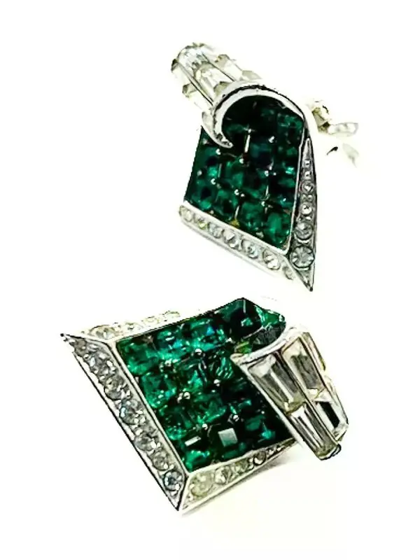 JENNIFER GIBSON JEWELLERY 1940s Marcel Boucher Green Stone Earrings