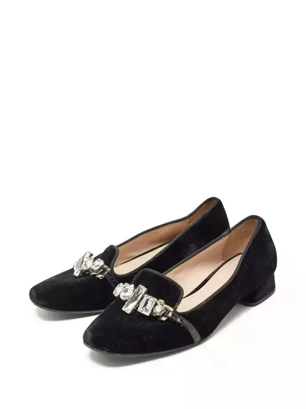 Miu Miu Velvet Crystal Embellishment Ballet Flats - Black