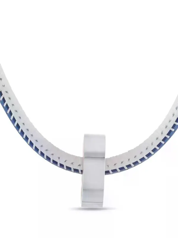 Calvin Klein Tone Leather Strap Necklace With Bead Embellishment - Silver