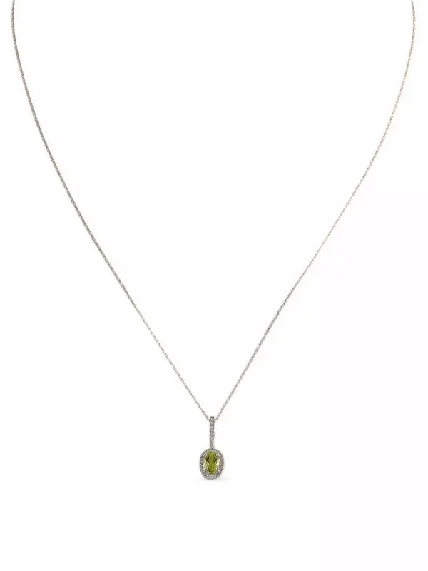 LB EXCLUSIVE 14kt White Gold Peridot Halo Pendant Necklace - Silver