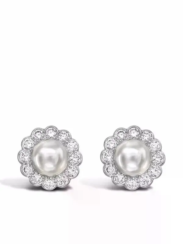 PRAGNELL Platinum Pearl And Diamond Stud Earrings - Silver