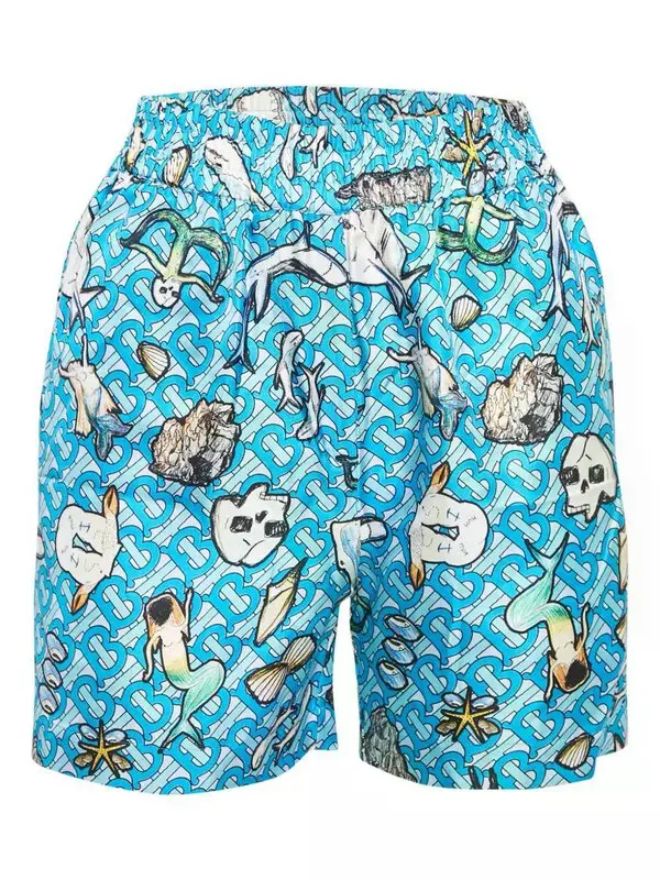 Burberry Monogram Printed Silk Shorts - Blue