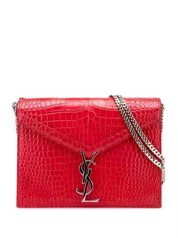 Saint Laurent Pre-owned 2019 Croc Embossed Leather Monogram Cassandra Bag - Red