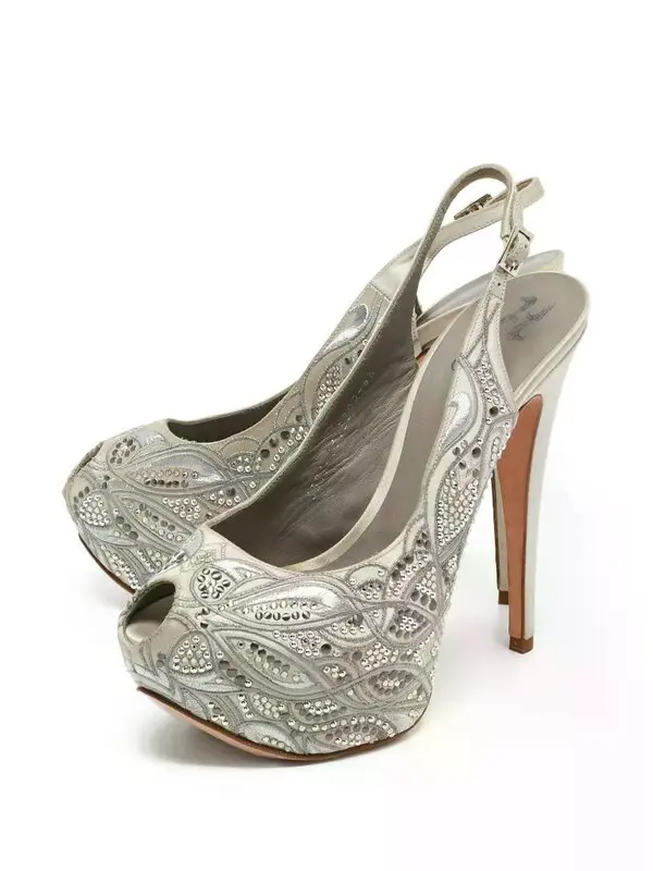 GINA 150mm Peep-toe Slingback Stiletto Pumps With Intricate Embellishment