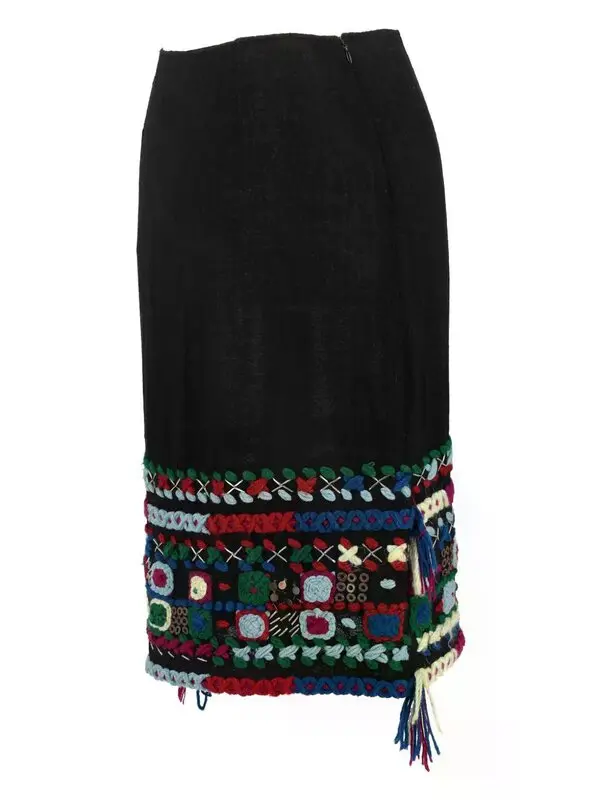 Fendi Wool Midi Skirt With Embroidered And Fringe Detailing