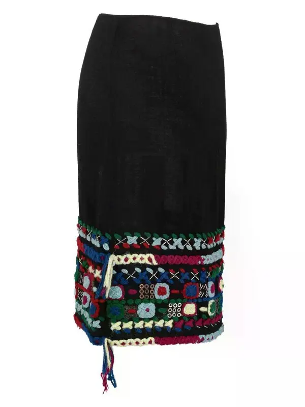 Fendi Wool Midi Skirt With Embroidered And Fringe Detailing