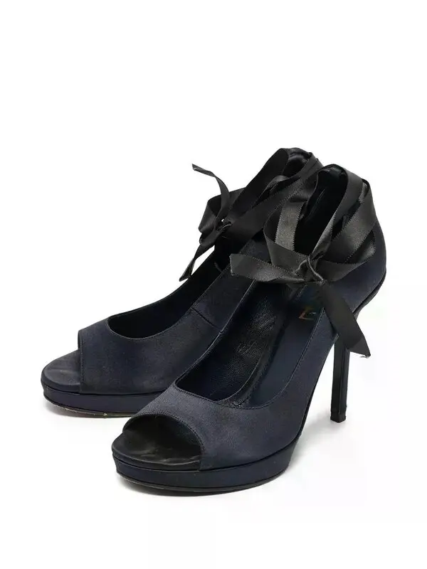 Saint Laurent Satin Peep-toe Pumps With Ribbon Ankle Ties