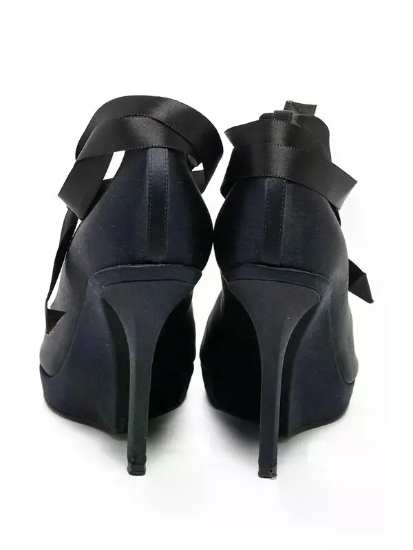 Saint Laurent Satin Peep-toe Pumps With Ribbon Ankle Ties