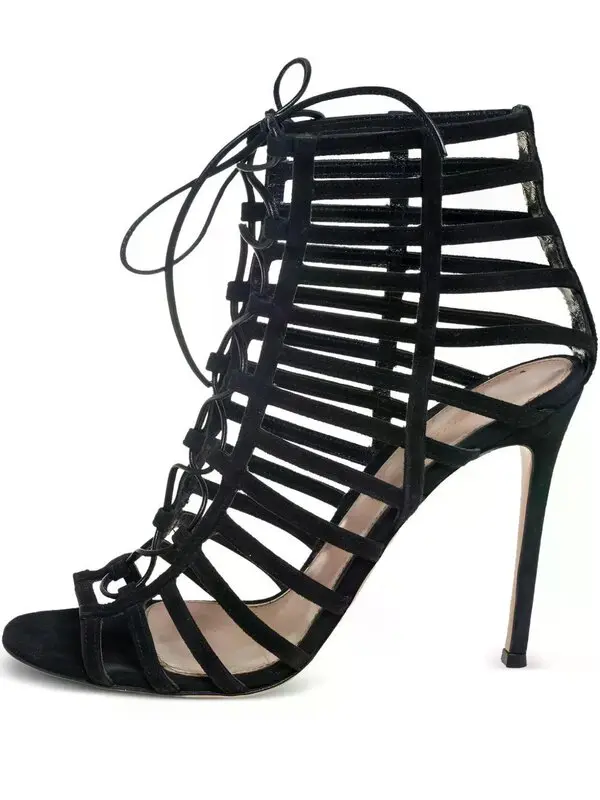 GIANVITO ROSSI Suede Caged Lace-up Sandals - Black