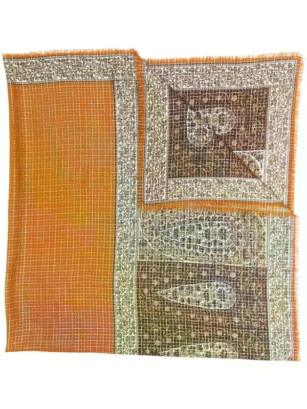 Saint Laurent 1970s Paisley Print Scarf - Orange