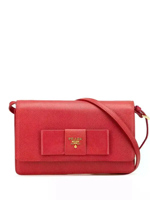 Prada 2010-2024 Saffiano Lux Bow Wallet On Strap Crossbody Bag - Red