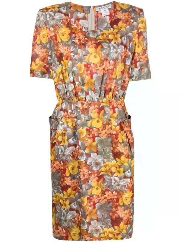 LANVIN 1980s Floral Print Midi Dress - Red