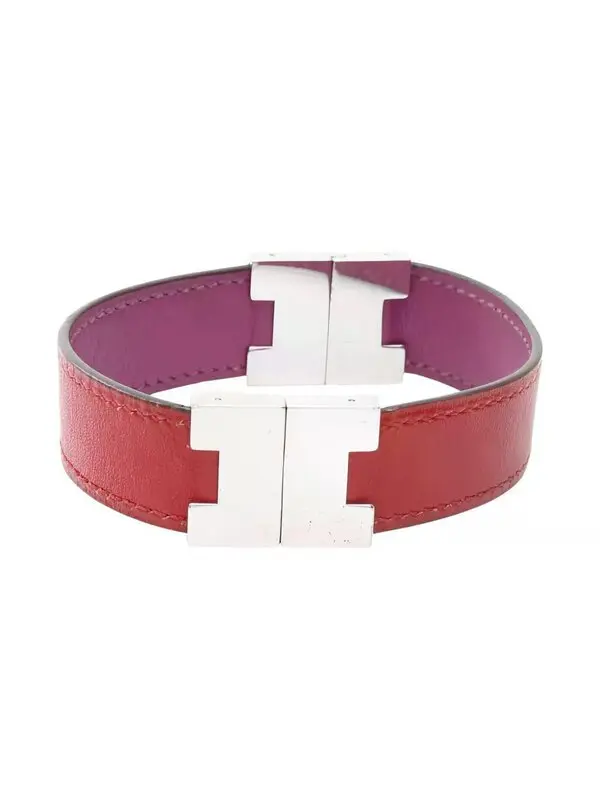 Hermès H Detail Leather Bracelet - Red