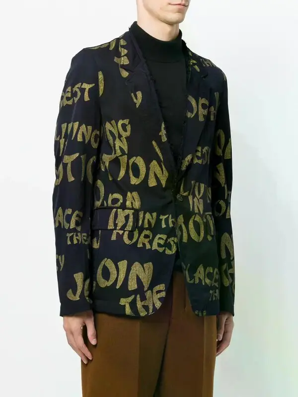 Comme Des Garçons Typographic-print Blazer - Blue