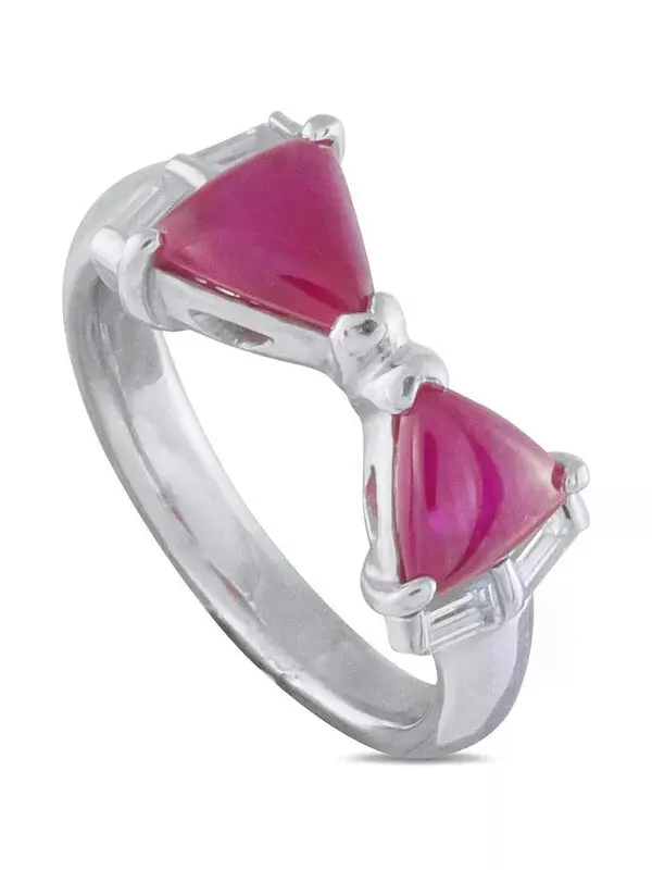 LB EXCLUSIVE Platinum Diamond And Ruby Bow-motif Ring - Silver