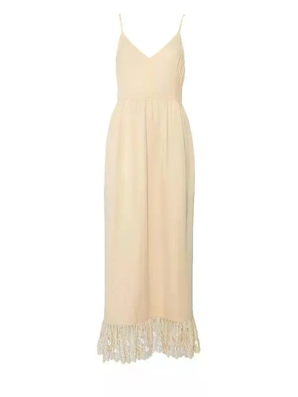Chloé Lace-trim Silk Midi Dress - Beige