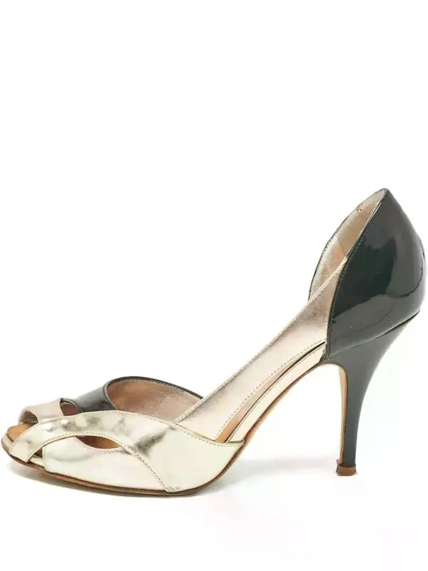 GIUSEPPE ZANOTTI Tone And Black Panel Peep-toe Stilettos - Gold