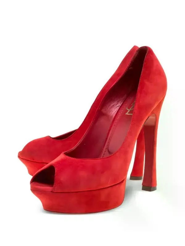 Saint Laurent Suede Peep Toe Platform Pumps