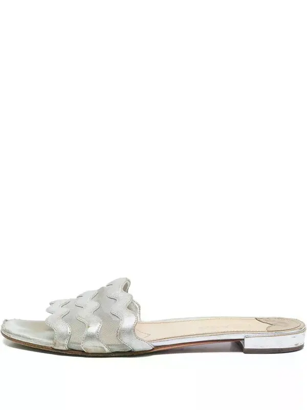 Prada Leather Trim Wave Mesh Insert Slide Sandals