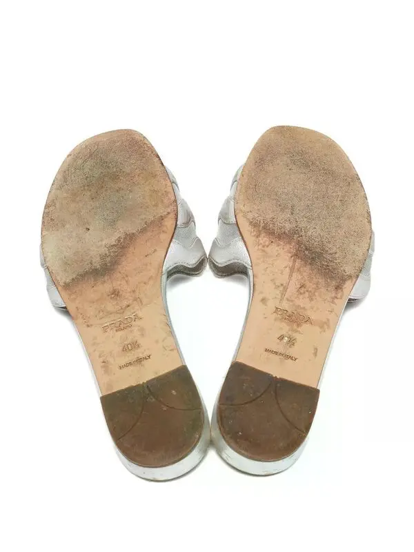 Prada Leather Trim Wave Mesh Insert Slide Sandals