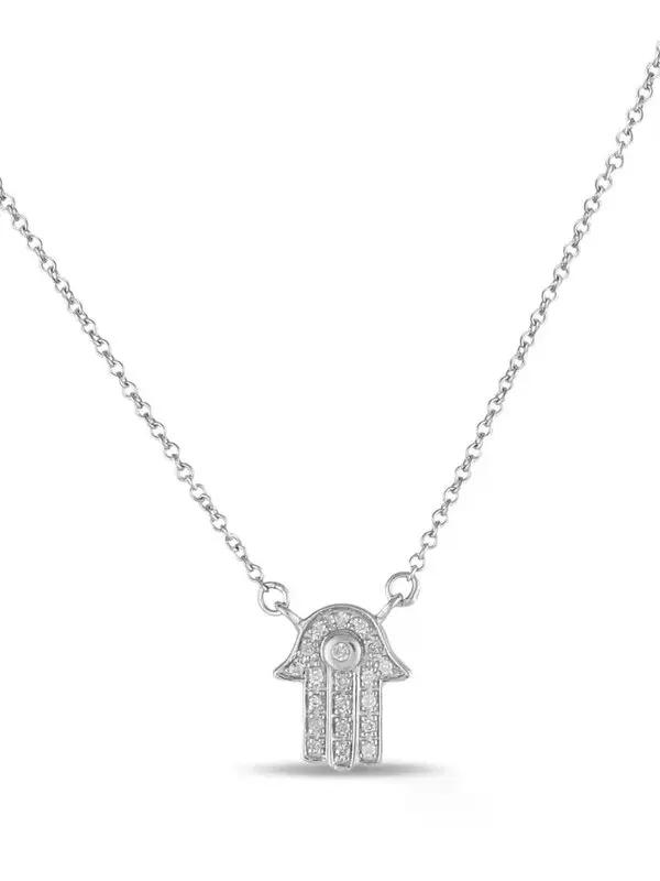LB EXCLUSIVE 14k White Gold Diamond Hamsa Necklace - Silver