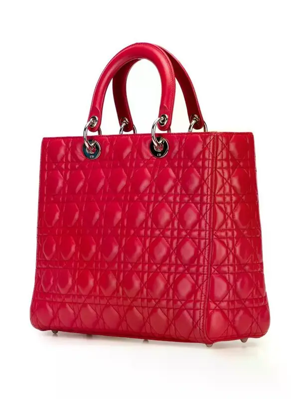 Dior 2012 Large Lambskin Cannage Lady Satchel - Red
