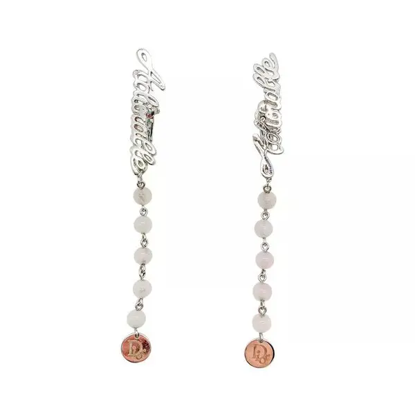 Dior Tone Pearl Embellishment Drop Earrings - Silver