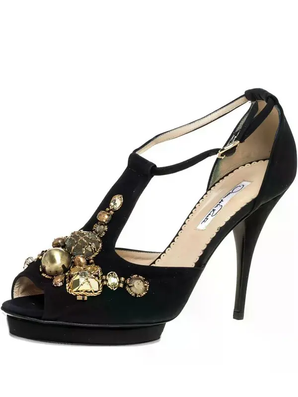 Oscar De La Renta Embellished T-strap Heeled Sandals - Black