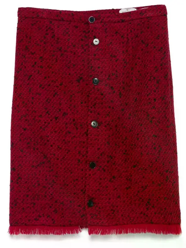 Valentino Garavani 1980s Frayed Bouclé Midi Skirt - Red