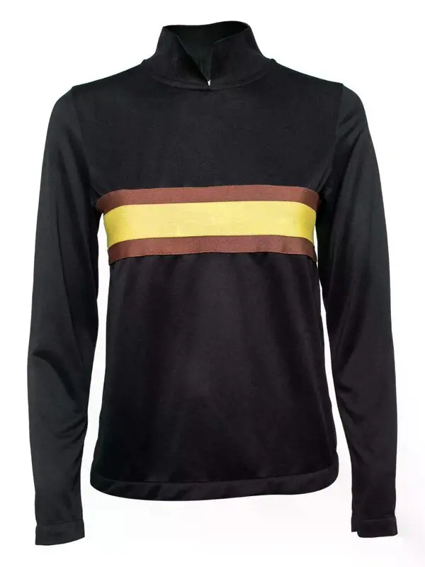 GANNI Stripe Detail High Neck Long Sleeve Top - Black