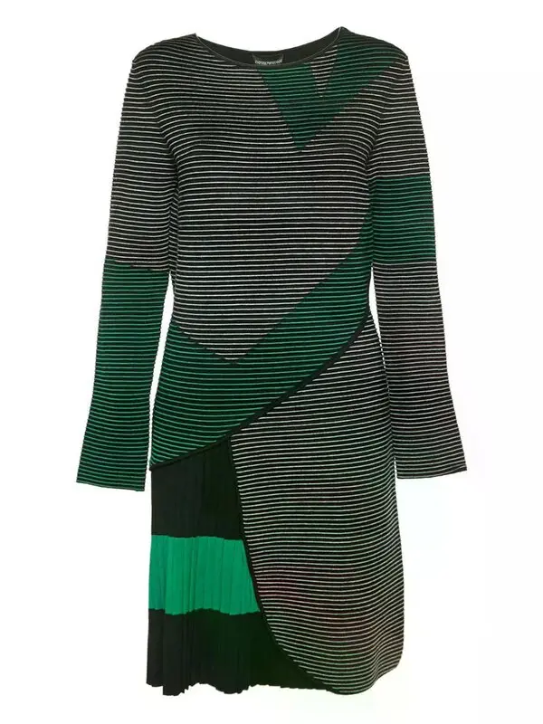 Emporio Armani Striped Pleated Mini Dress - Black