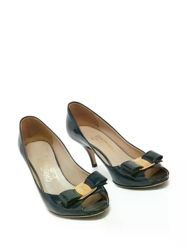 FERRAGAMO Patent Leather Peep-toe Pumps With Bow Detail
