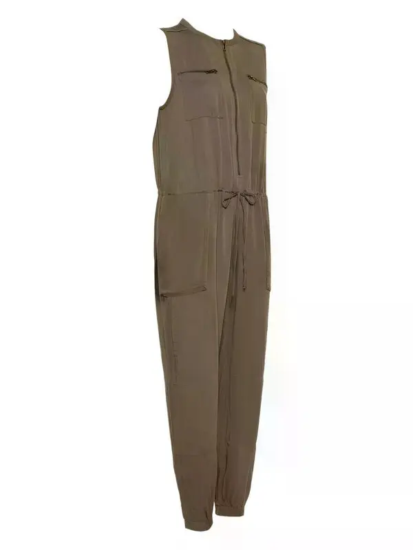 Greylin Sleeveless Zip Pockets Front Tie Detail Jumpsuit - Brown