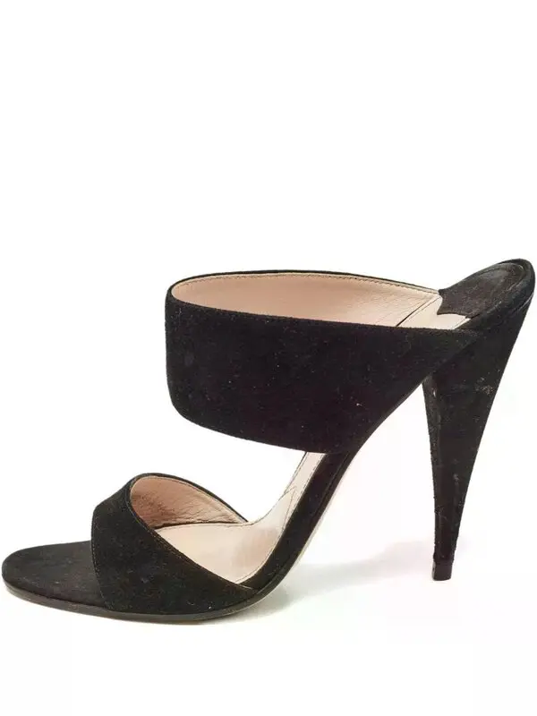 Miu Miu Suede Open Toe High Heel Sandals - Black