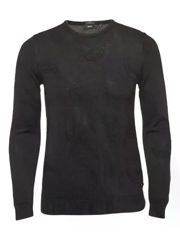 BOSS Paisley Pattern Virgin Wool Blend Crew Neck Sweater