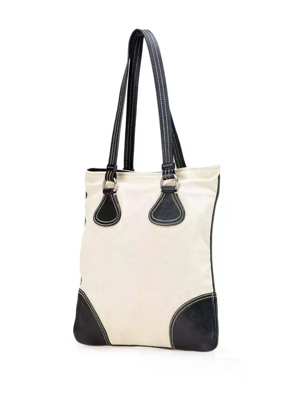 Prada Vitello Trimmed Canvas Canapa Tote Bag