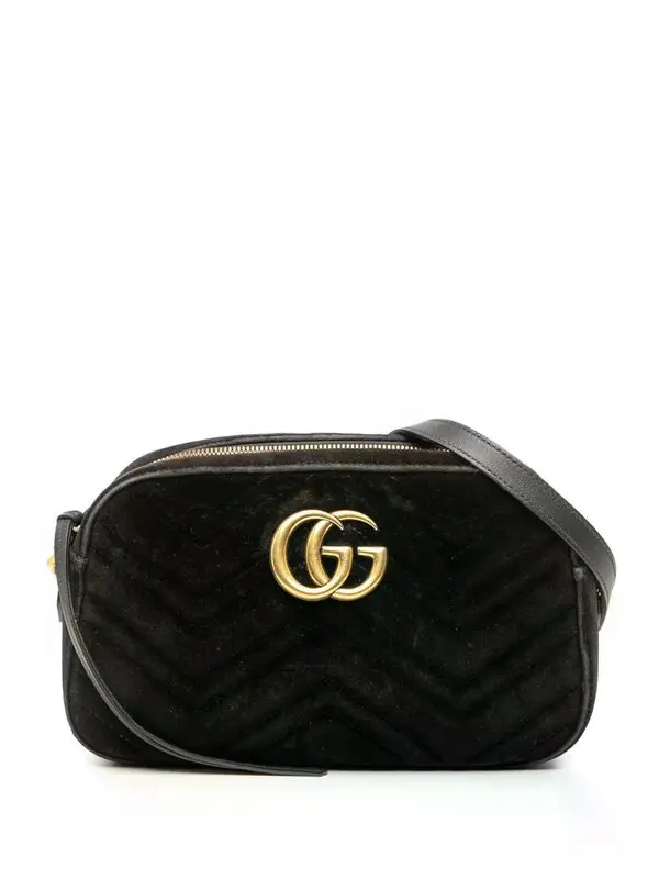 Gucci Gg Marmont Matelassé Velvet Crossbody Bag - Black