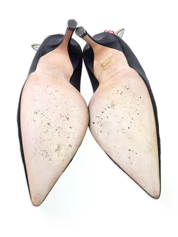JIMMY CHOO Satin Pointed-toe Pumps With Floral Embellishment