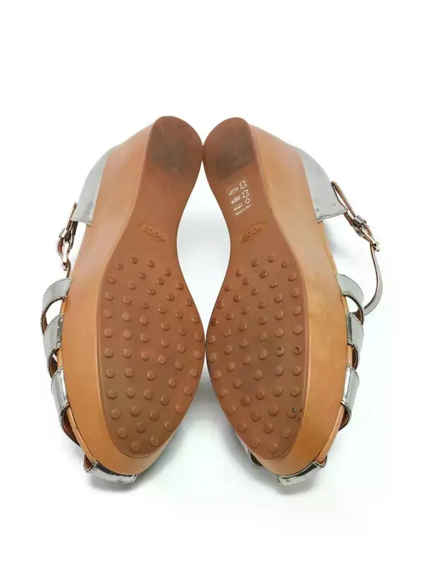 TOD'S Metallic Wedge Sandals - Silver