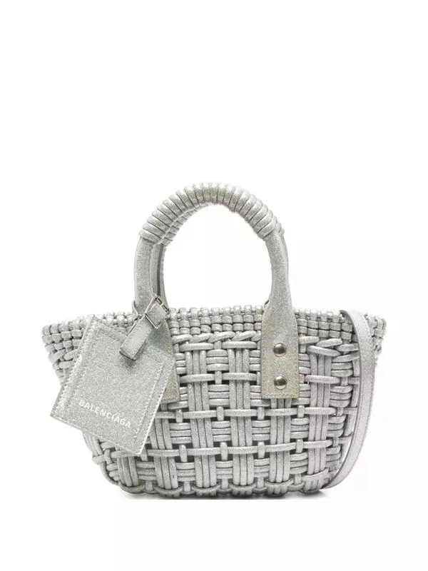 Balenciaga Bistro Woven Basket Tote Bag - Silver