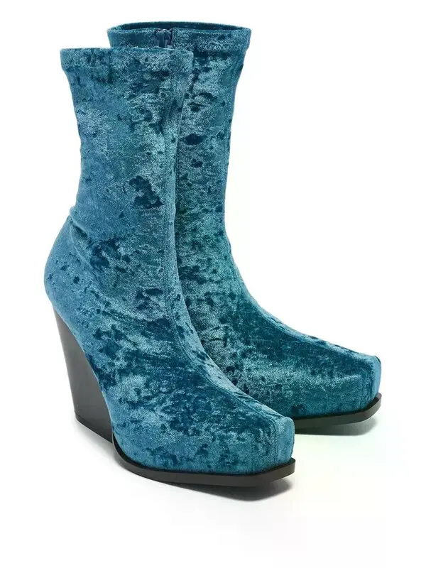 Stella McCartney Velvet Zip Up Square Toe Block Heel Boots