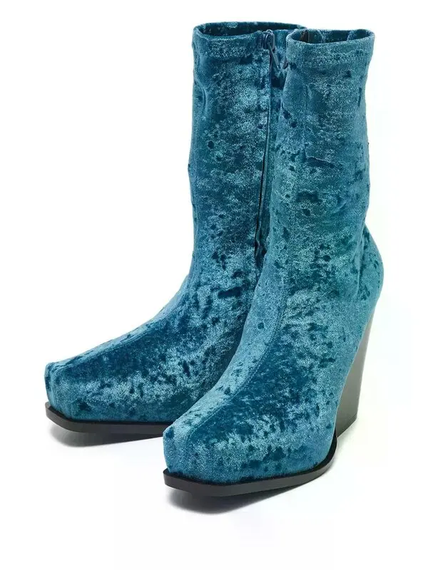 Stella McCartney Velvet Zip Up Square Toe Block Heel Boots